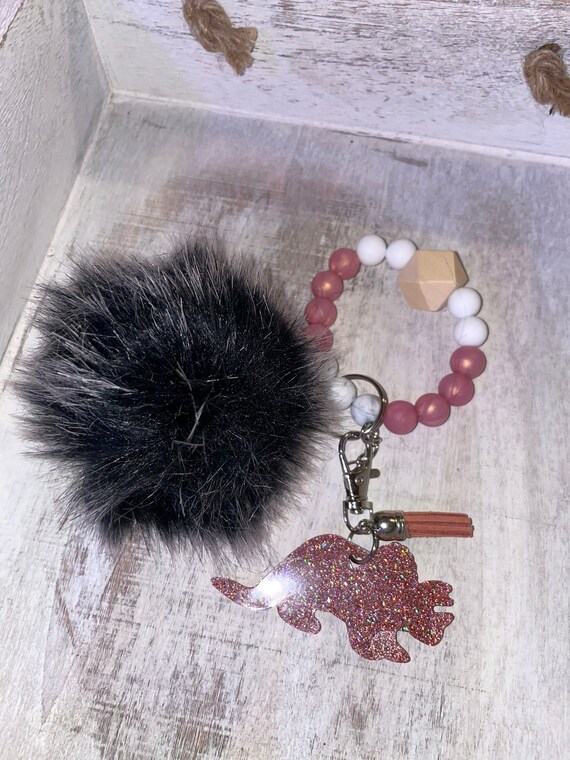 Dino Glitter Keychain Dino Keychain on Bangle | Etsy
