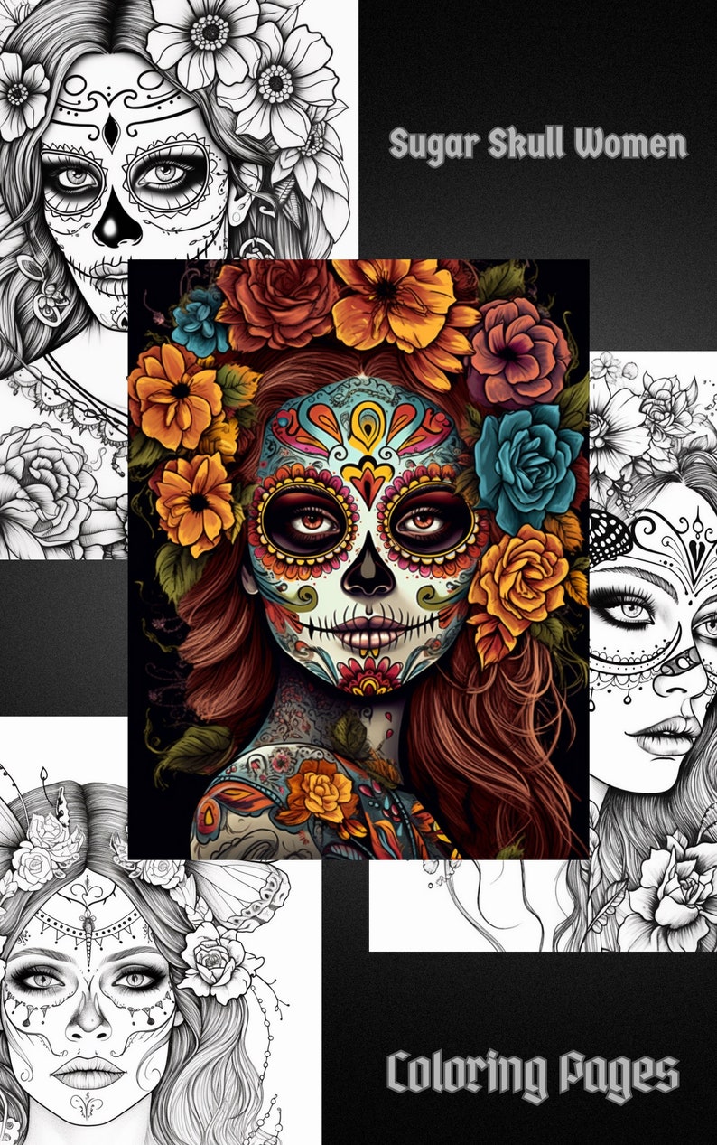 Sugar Skull Digital Coloring Pages for Adults - Day of the Dead Mindful ...