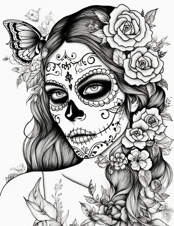 Dia De Los Muertos Sugar Skull Coloring Pages El Dia De Los Muertos