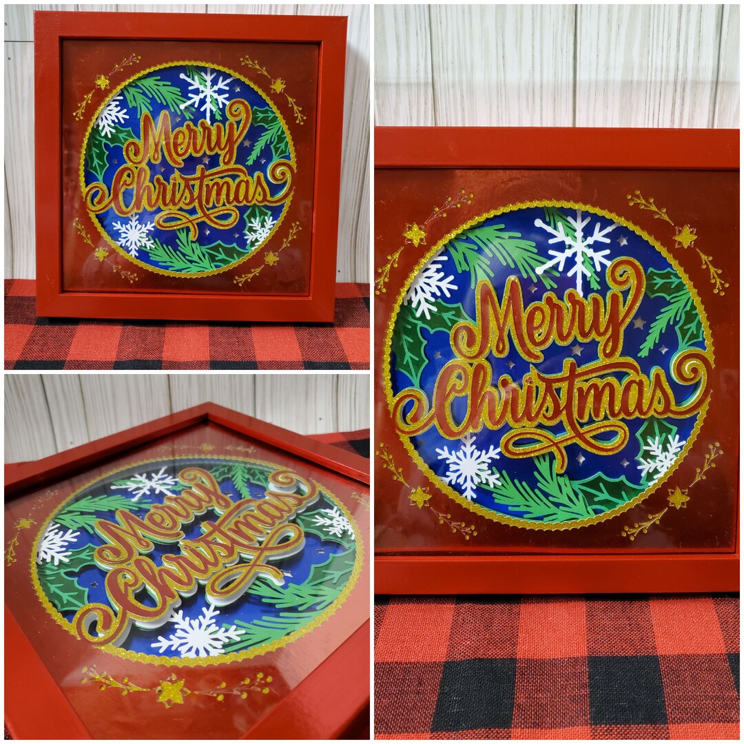 Merry Christmas in Red Shadowbox Frame 3D Cardstock Layered - Etsy