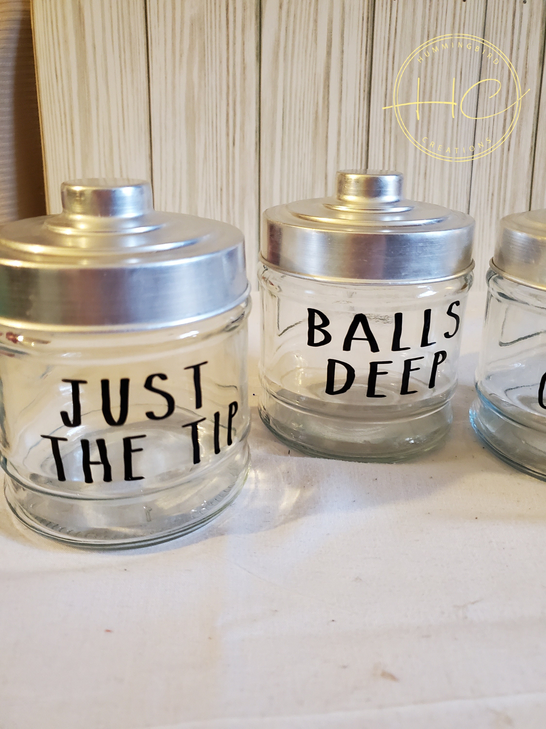 Set of 4 Bathroom Storage Jars With an Attitude., Glass Jars, Bathroom ...