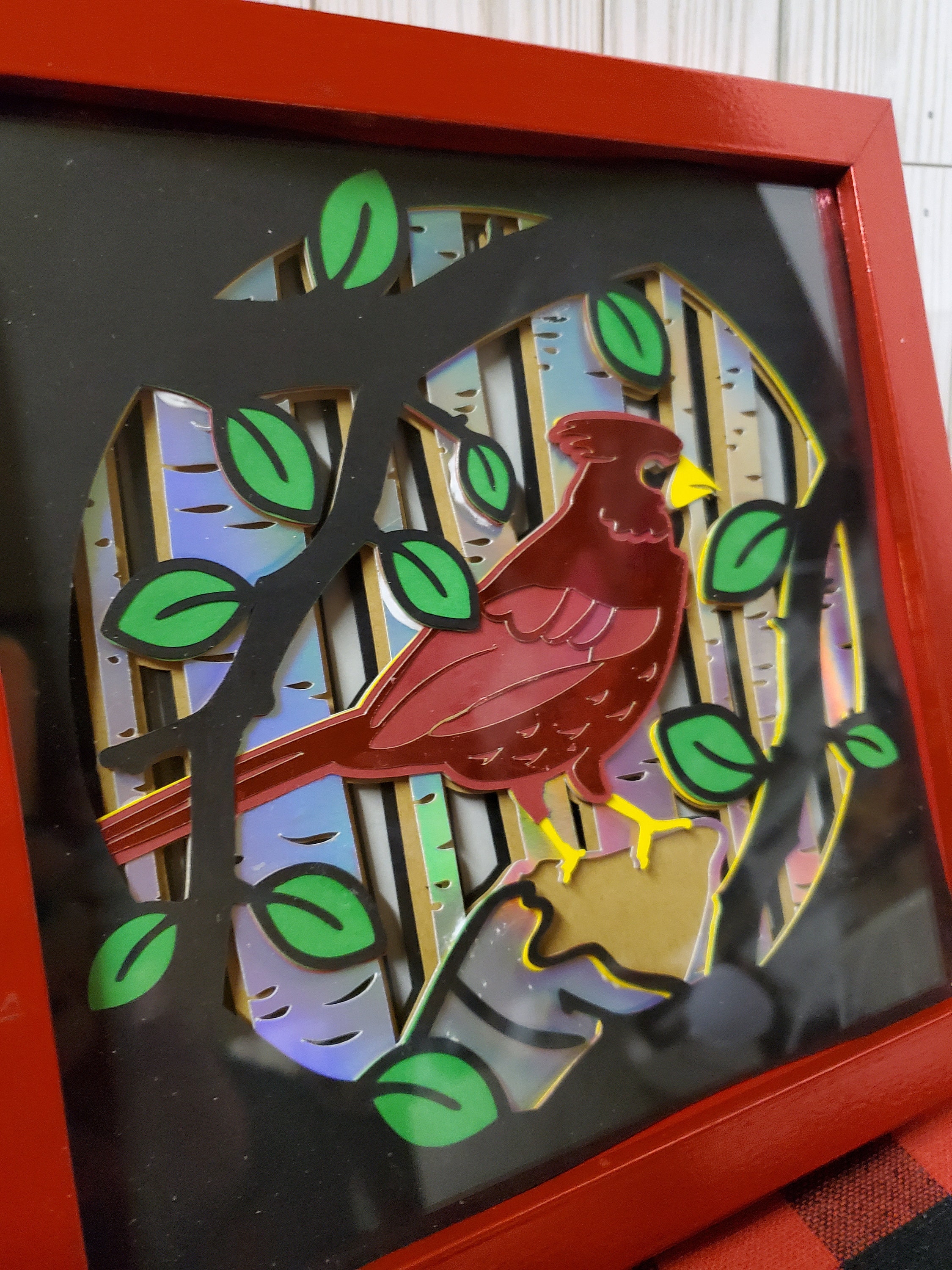 3D Red Cardinal in Red Shadowbox Frame Black Green and Red - Etsy