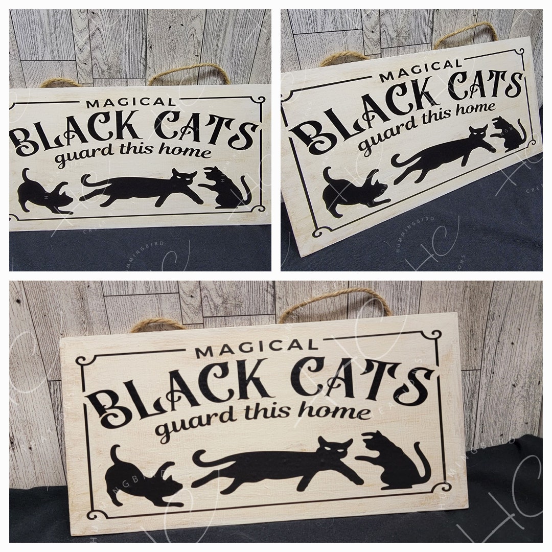 Magical Black Cat Sign, Cats, 4x12, Hanging Sign, White and Black - Etsy