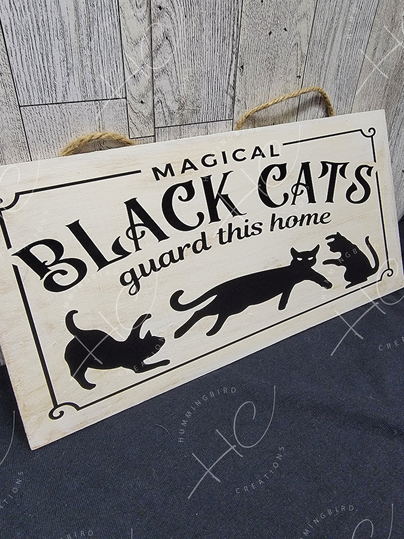Magical Black Cat Sign, Cats, 4x12, Hanging Sign, White and Black - Etsy
