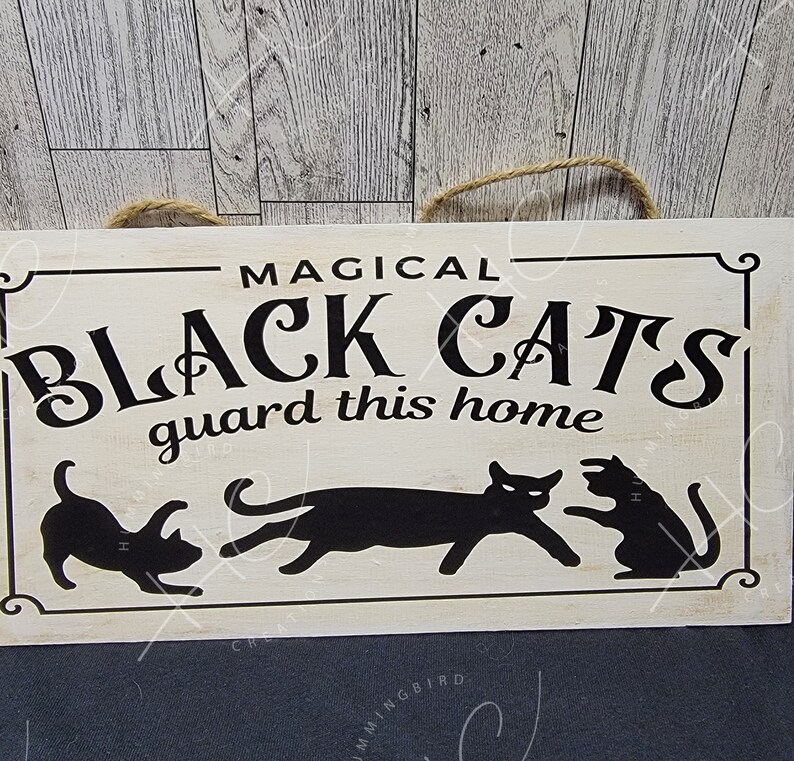 Magical Black Cat Sign, Cats, 4x12, Hanging Sign, White and Black - Etsy