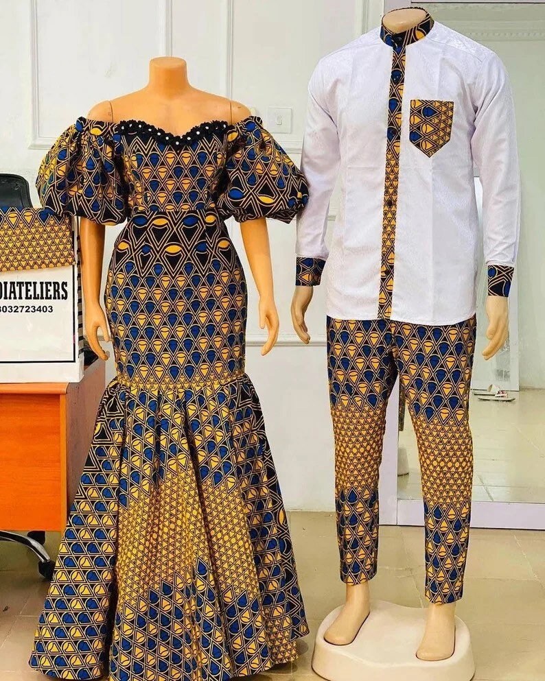 Couple African Outfit, African Couple Engagement Outfit,ankara Gown ...