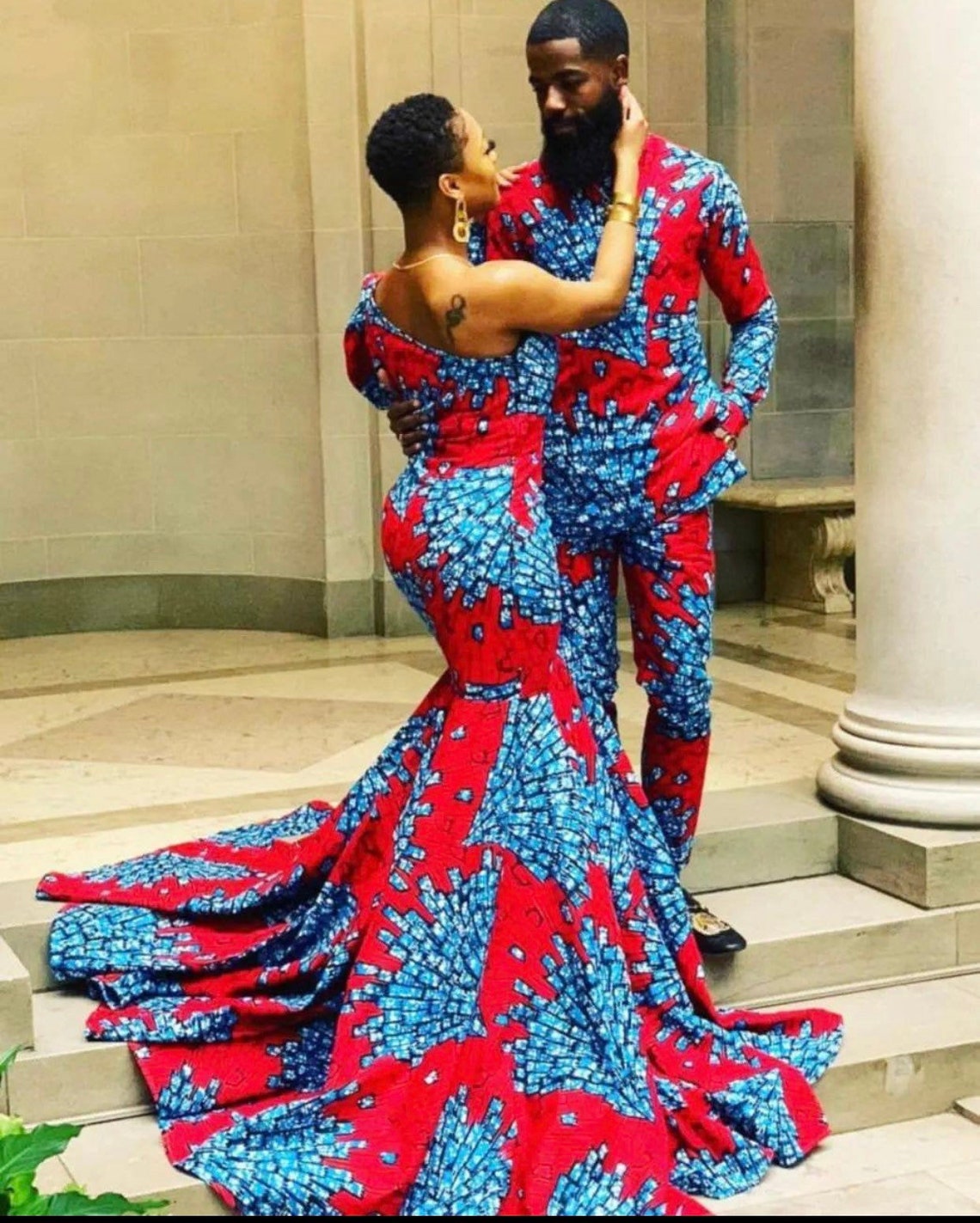 Couple African Outfit, African Couple Engagement Outfit,ankara Gown ...