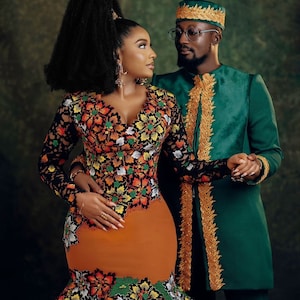 Couple African Outfit, African Couple Engagement Outfit,nigerian Gown ...
