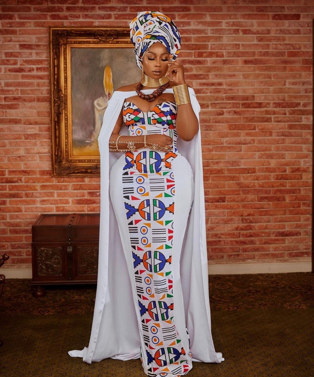 African Mermaid Dress, Ankara Gown and Cape, African Maxi Mermaid Gown ...