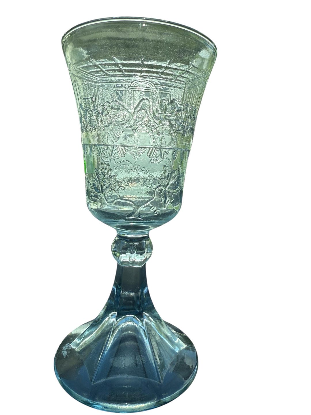 Vintage Last Supper Blue Glass Goblet – Christian Religious Chalice ...