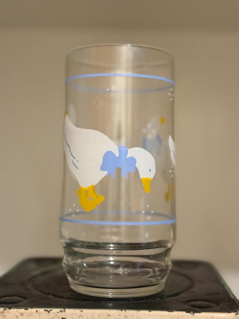 Vintage Goose Drinking Glass With Blue Bow – 1980s Country Farmhouse ...