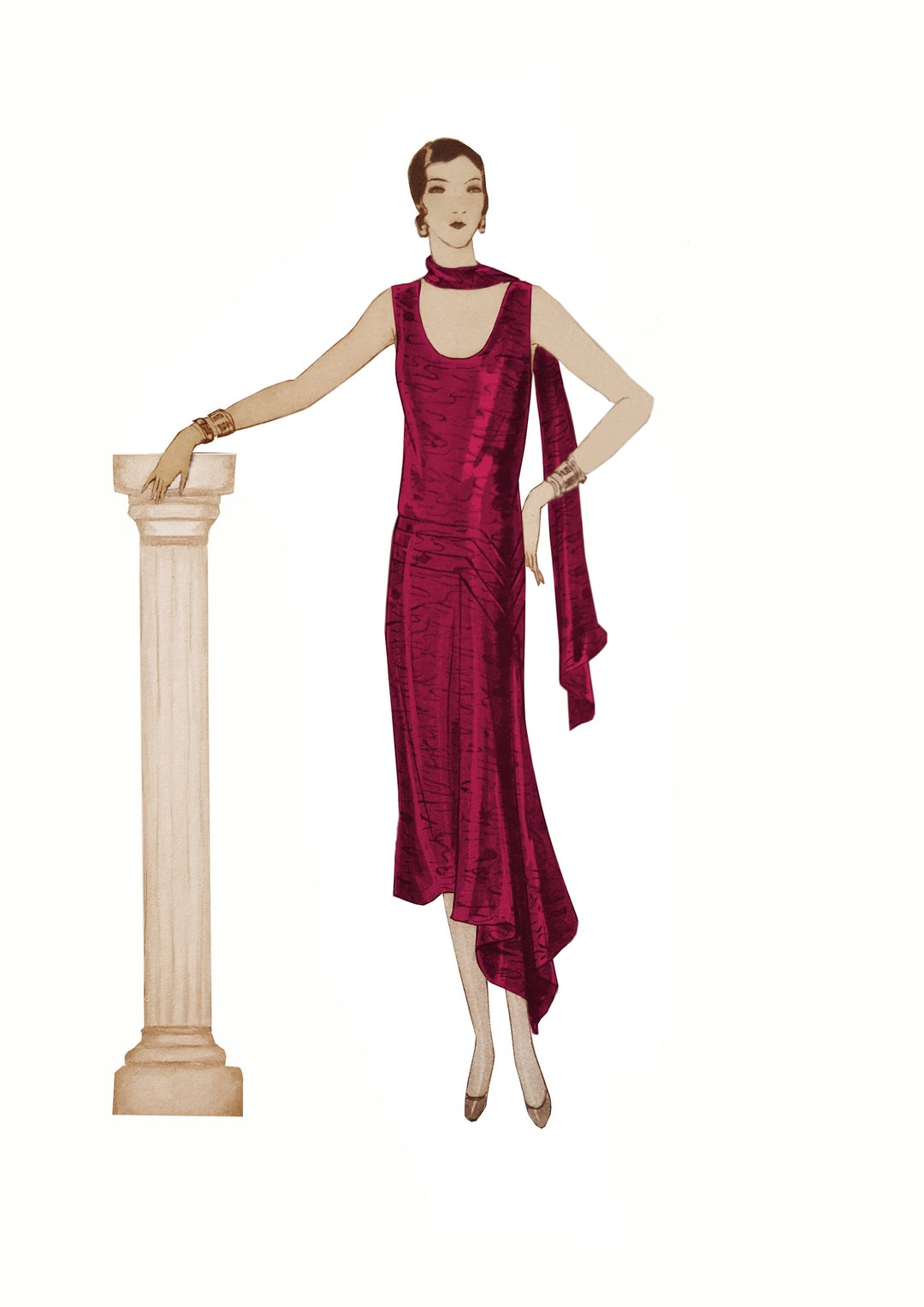 Evening Dress 20s Pattern / Silk Formal Dress / Flapper Dress ...