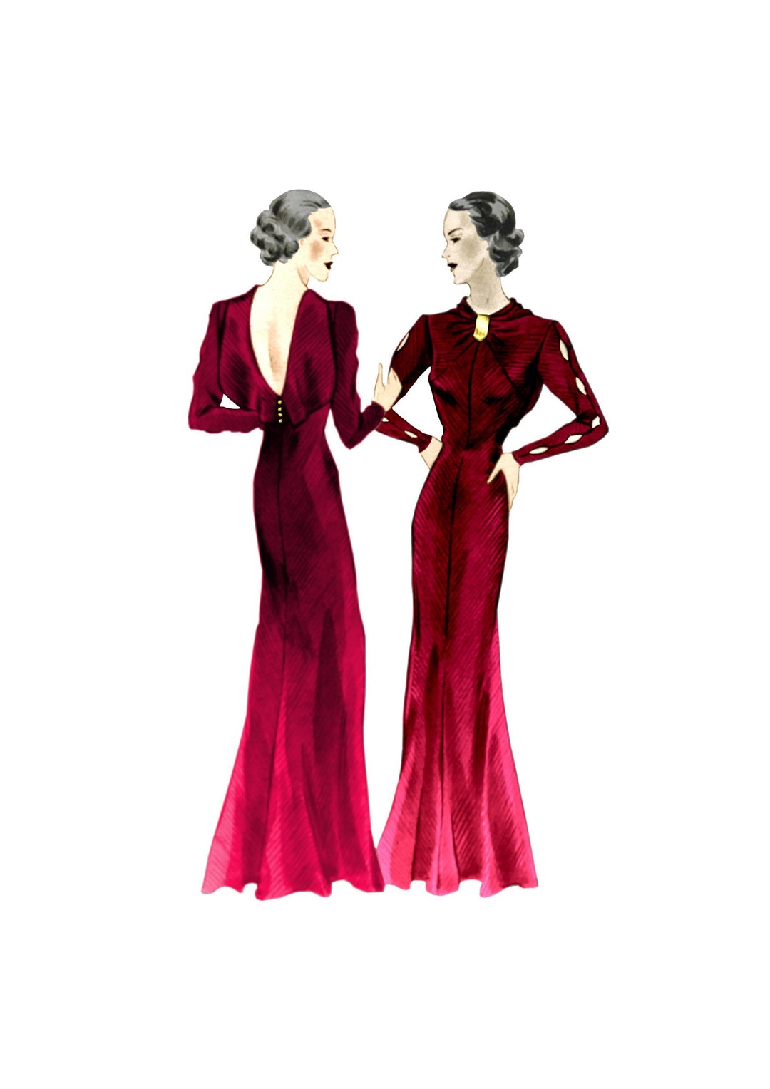 30s Evening Gown / Vintage Pattern 30s / Art Déco Bias Cut / Multisize ...