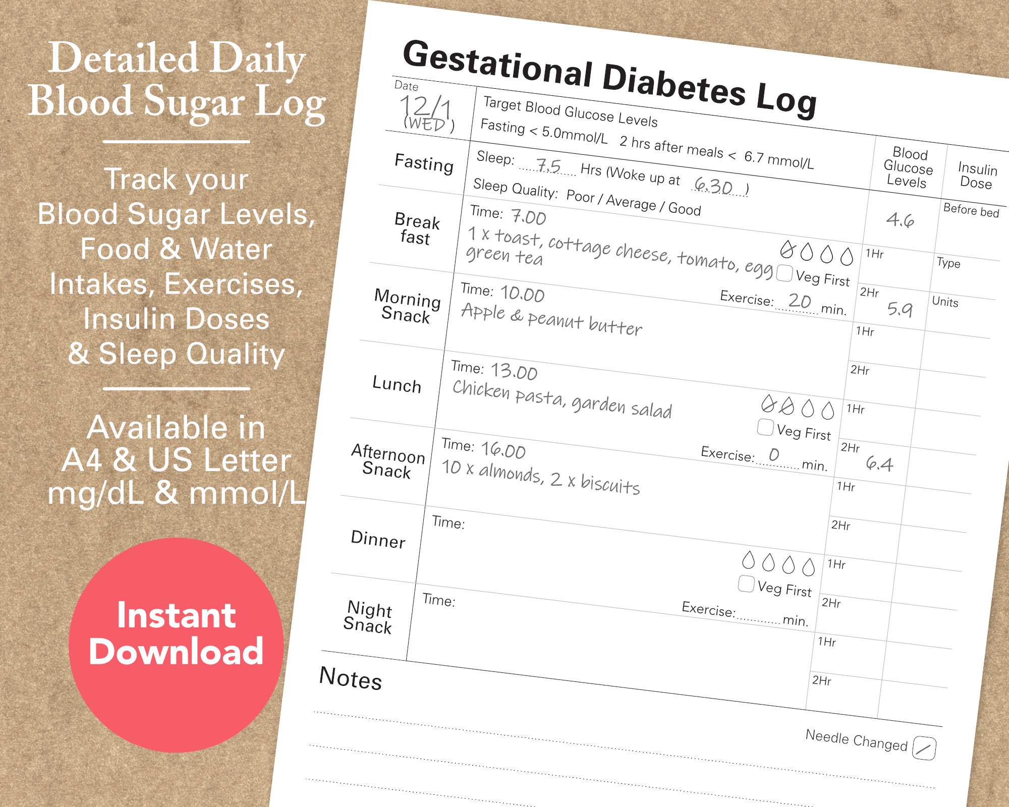 Gestational Diabetes Detailed Blood Sugar Log, Diabetes Glucose Level ...