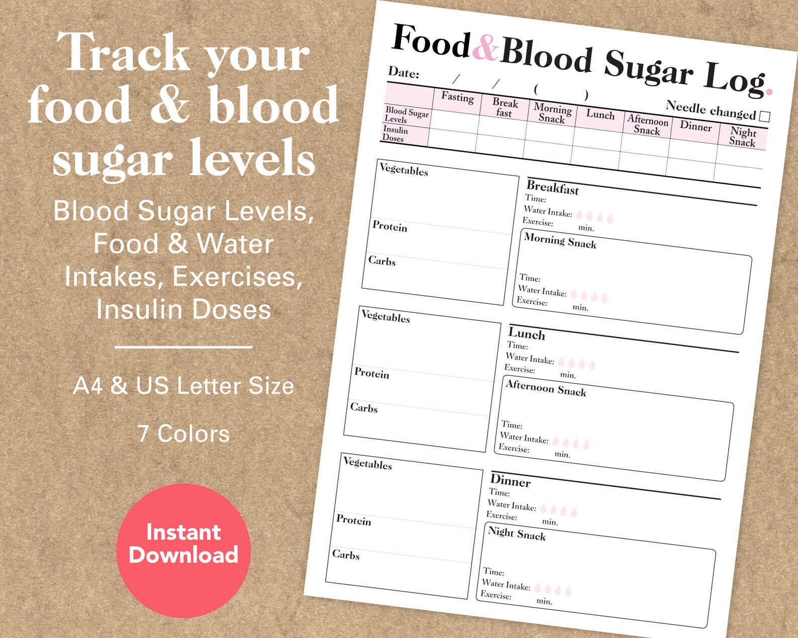 Detailed Food & Blood Sugar Log, Diabetes Glucose Level Tracker, Daily ...
