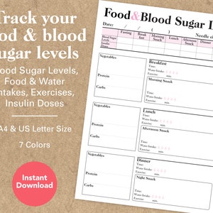 Detailed Food & Blood Sugar Log, Diabetes Glucose Level Tracker, Daily ...