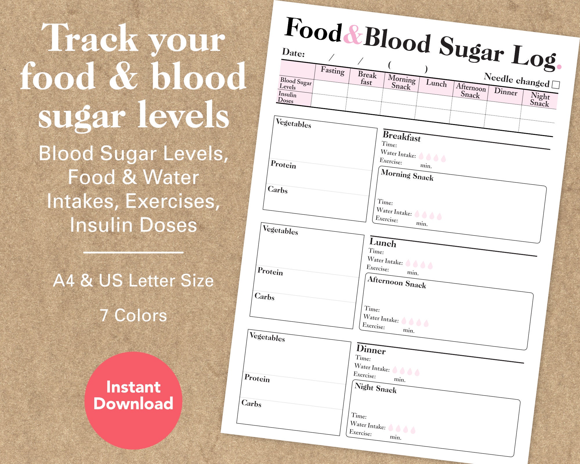 Detailed Food & Blood Sugar Log, Diabetes Glucose Level Tracker, Daily ...