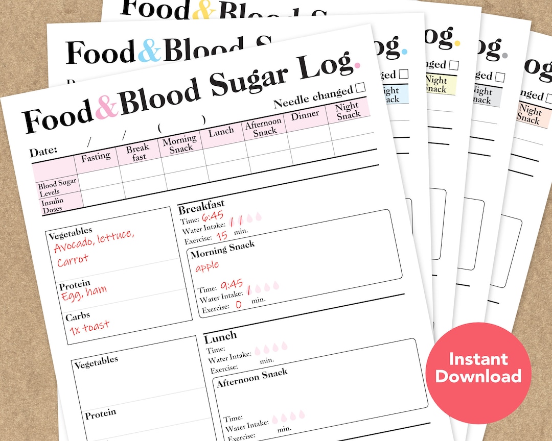 Detailed Food & Blood Sugar Log, Diabetes Glucose Level Tracker, Daily ...