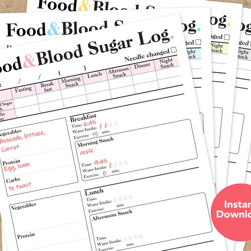 Detailed Food & Blood Sugar Log Diabetes Glucose Level - Etsy