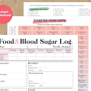 Detailed Food & Blood Sugar Log, Meal Planner, Diabetes Food Lists With ...