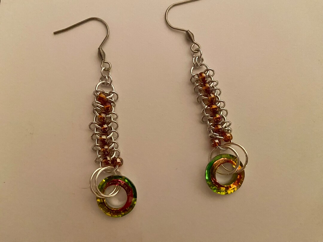 OOAK Stainless Beaded Centipede Earrings With Swarovski Cosmic Rings - Etsy