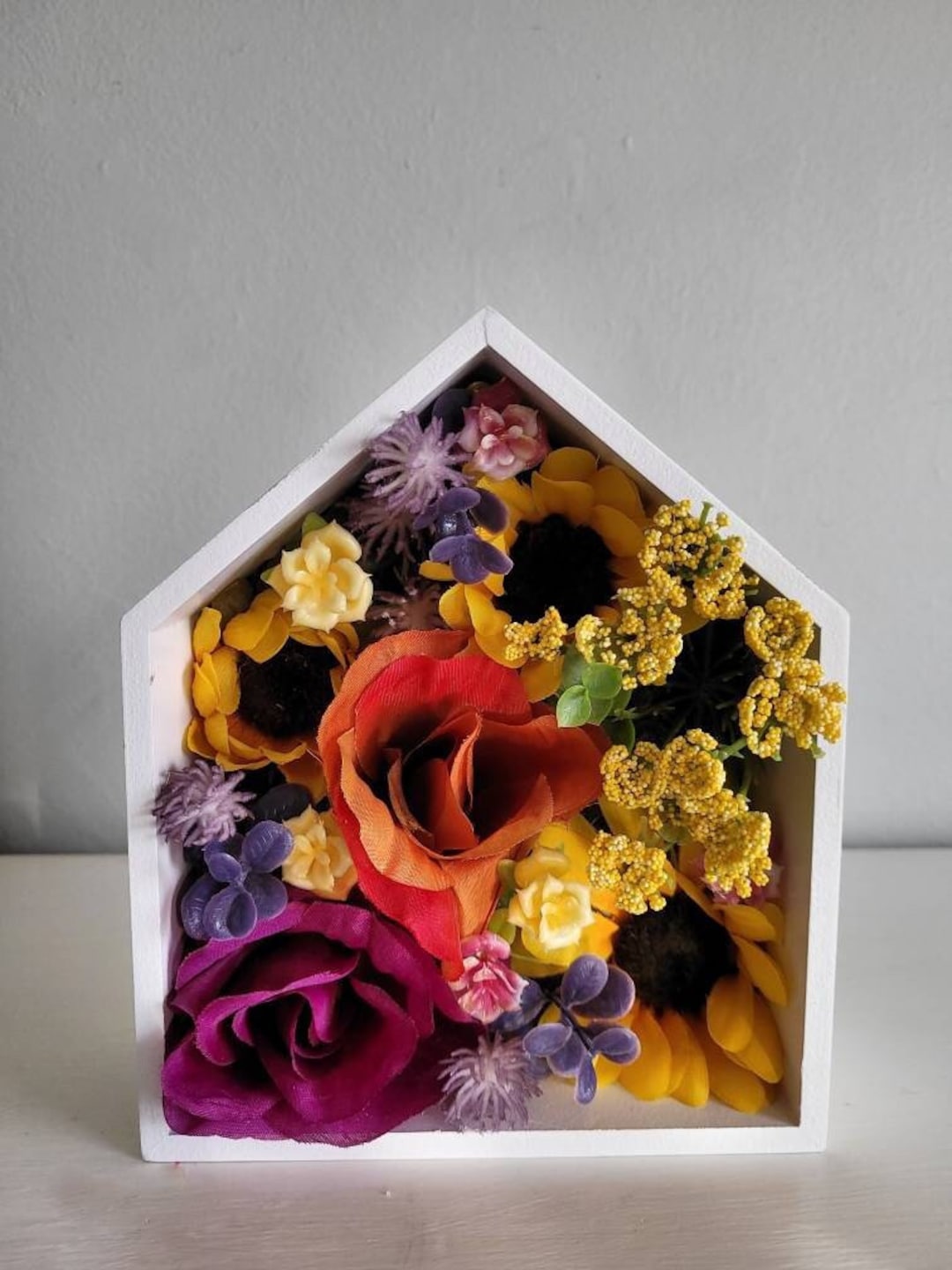 Flower House Decor, Wood House, Floral Decor, Flower Floral Shadowbox ...