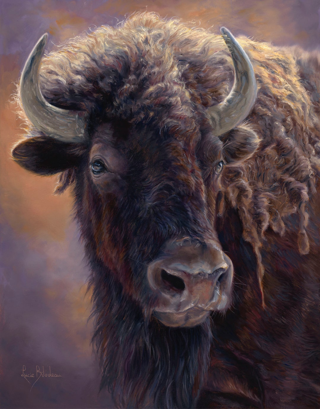 Original OIL PAINTING - on Canvas - "portrait of a Bison" - Bison ...