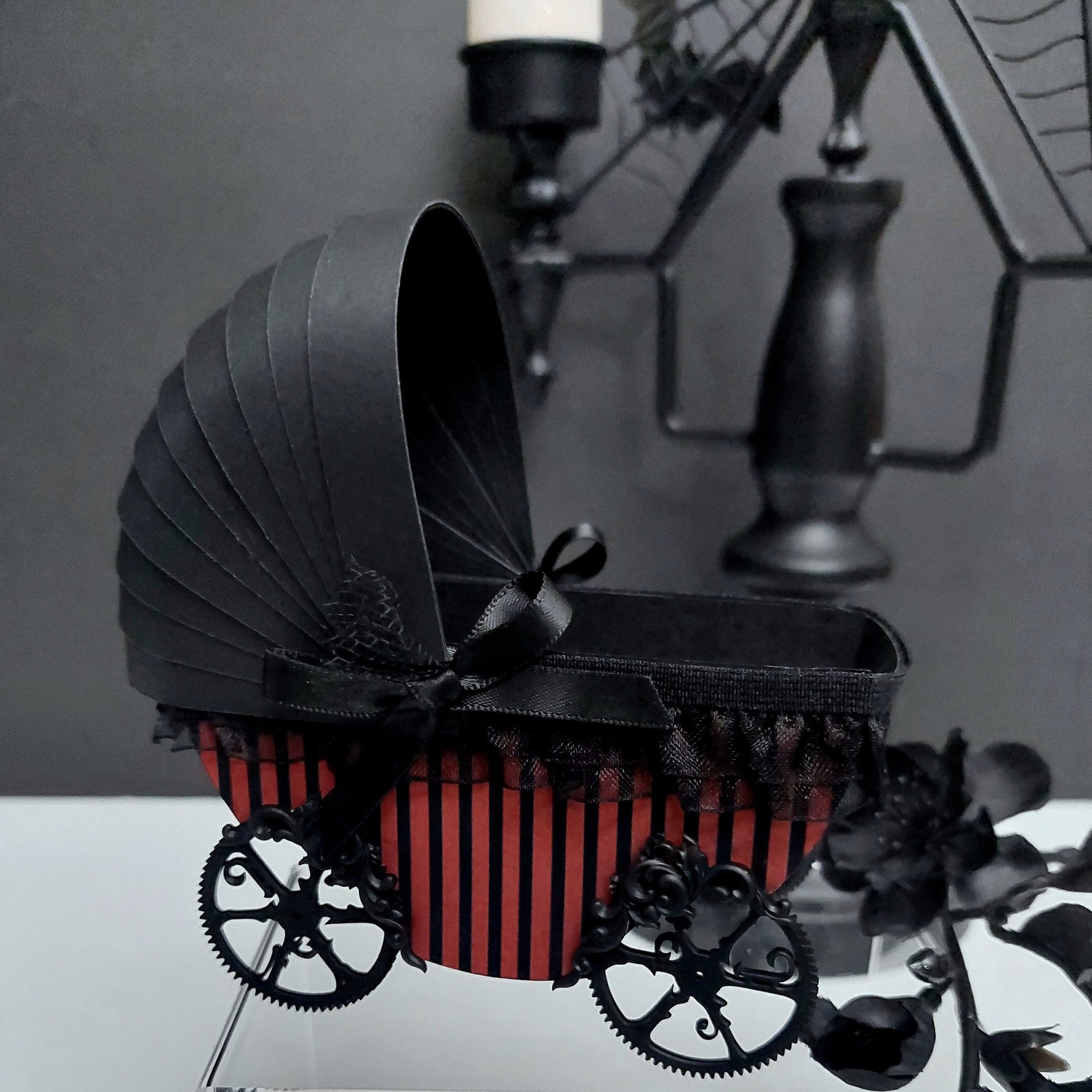 Gothic Black Victorian Stripes Small Baby Carriage Decoration ...