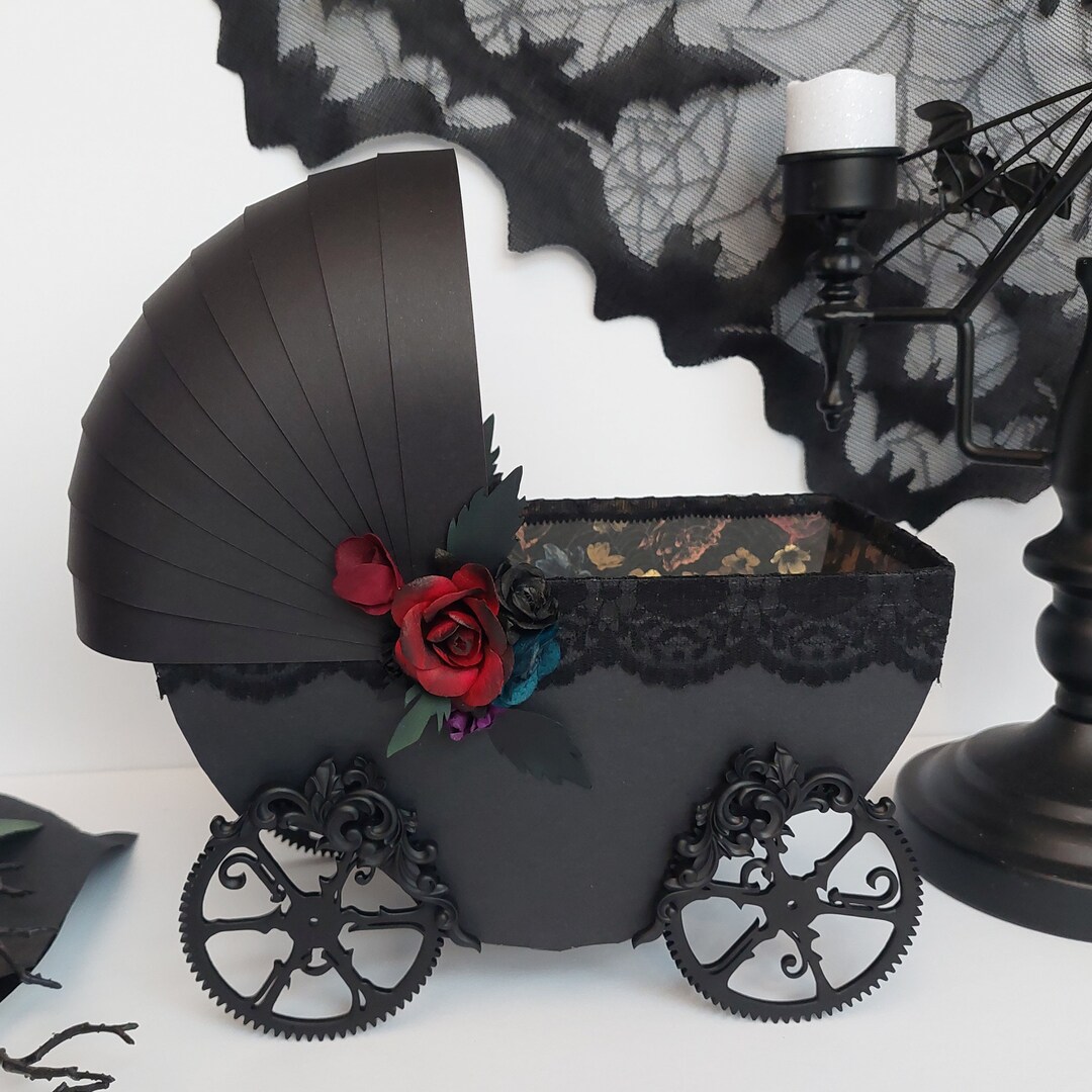 Black Floral Large Baby Carriage Centerpiece, Decoration - Etsy