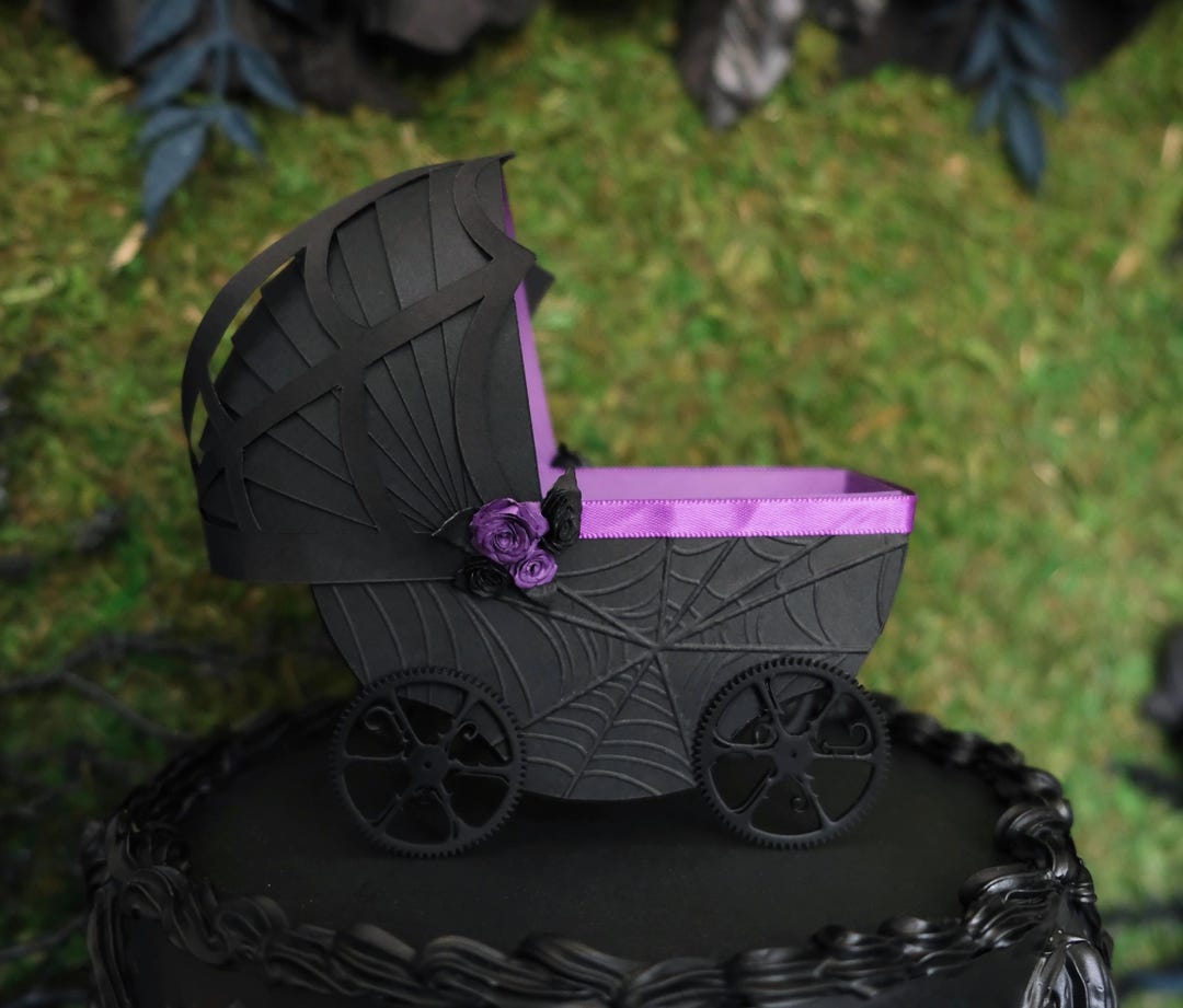 Embossed Webs Gothic Small Baby Carriage, Halloween Baby Shower Decor ...