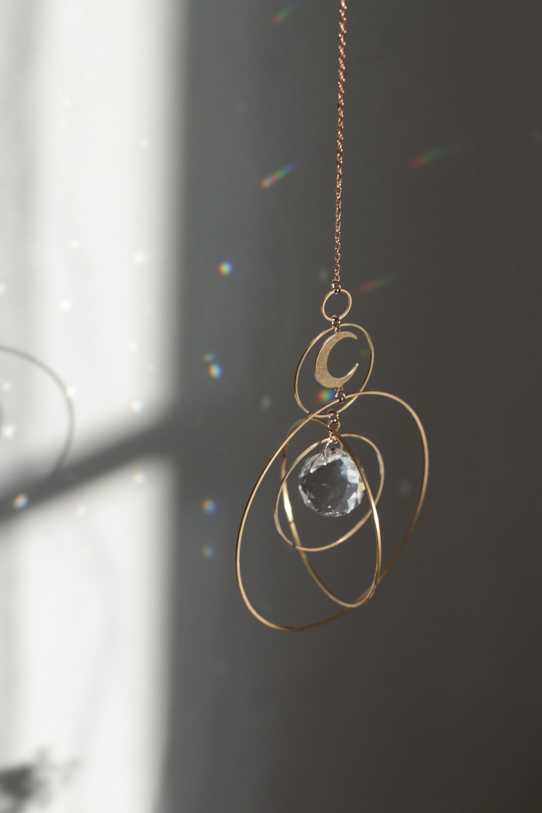 Crystal Suncatcher COSMOS : Boho Moon Brass Hanging | Window Rainbow ...