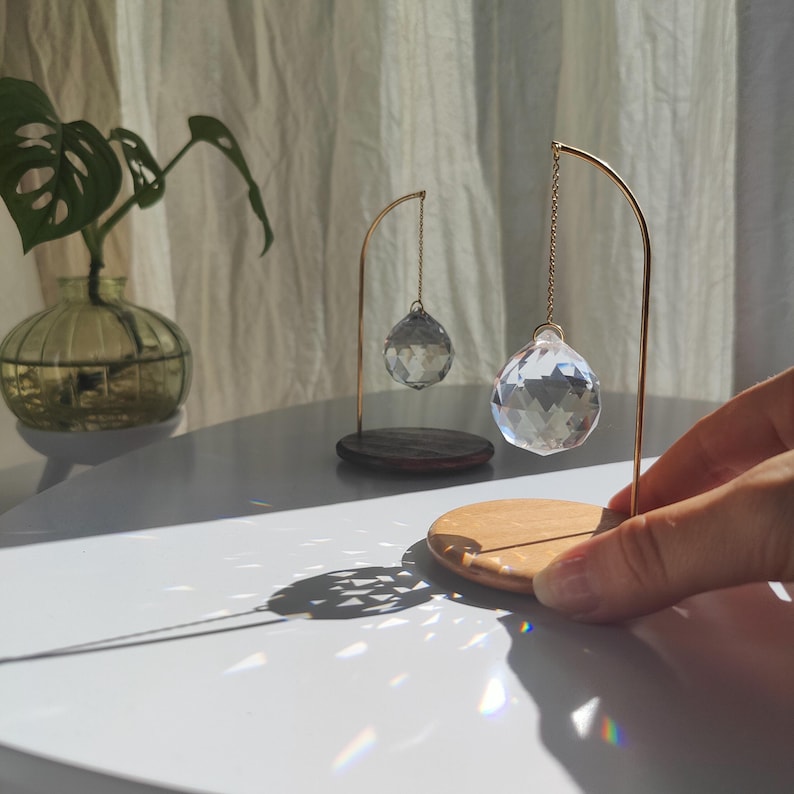 Tabletop Suncatcher PENDULUM : Crystal Rainbow Maker Made of Wood and ...