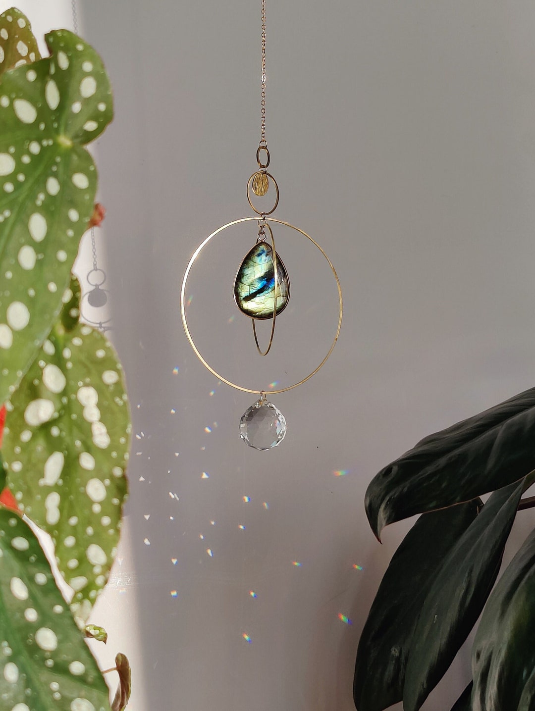 Suncatcher NOVA : Flash Labradorite, Brass & Glass Crystal Window ...