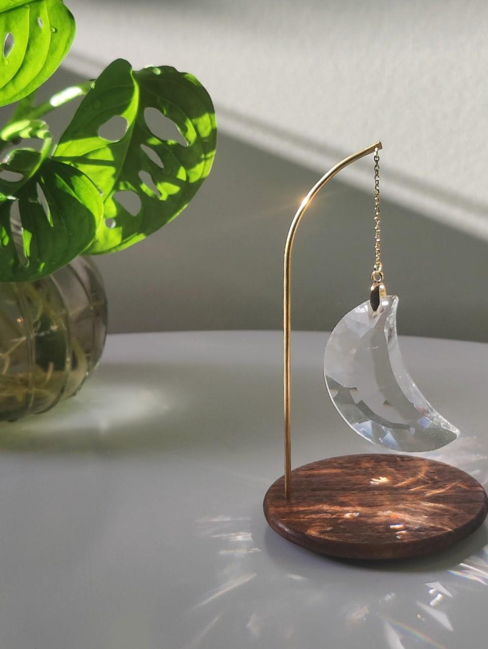 Tabletop Crystal Suncatcher MYSTIQUE : Moon Shaped Rainbow Maker on a ...
