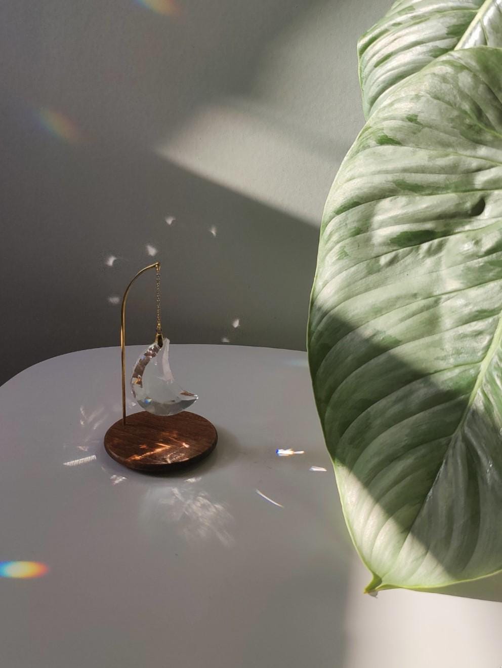 Tabletop Crystal Suncatcher MYSTIQUE : Moon Shaped Rainbow Maker on a ...