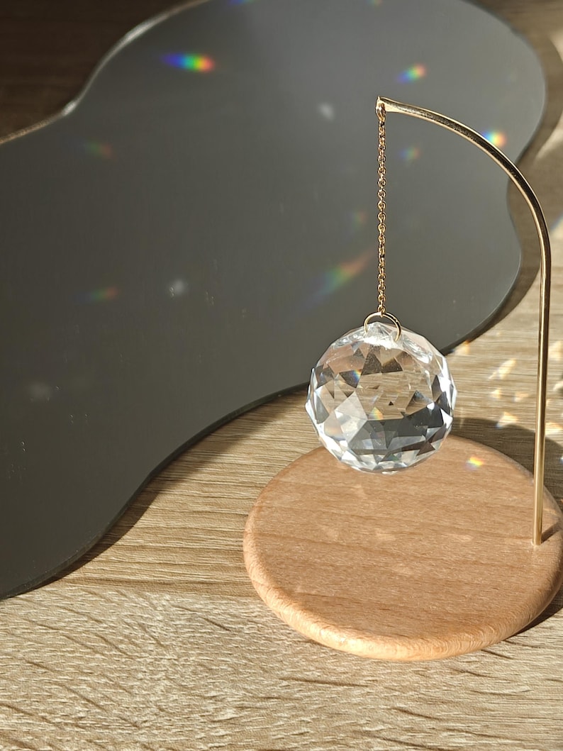 Tabletop Suncatcher PENDULUM : Crystal Rainbow Maker Made of Wood and ...