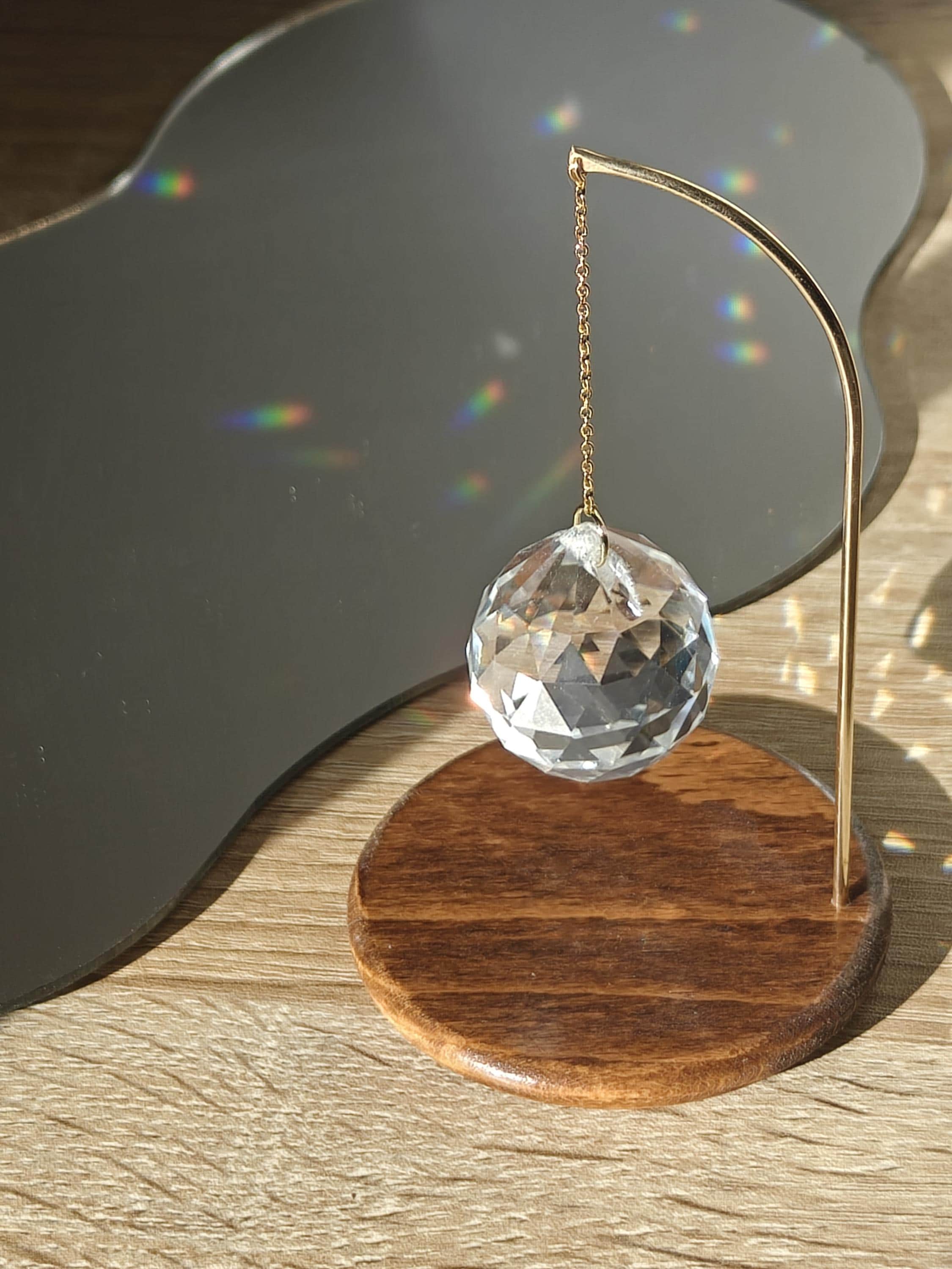Tabletop Suncatcher PENDULUM : Crystal Rainbow Maker Made of Wood and ...