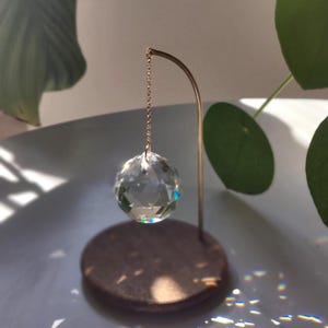 Tabletop Suncatcher PENDULUM • Crystal Rainbow Maker • Brass and Pine Wood • Handmade in France ...