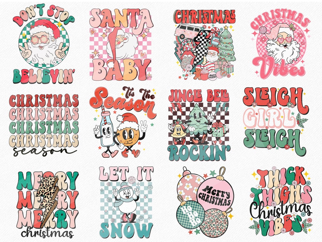 Retro Christmas Sublimation Prints, Ready to Press Transfers Bundle ...