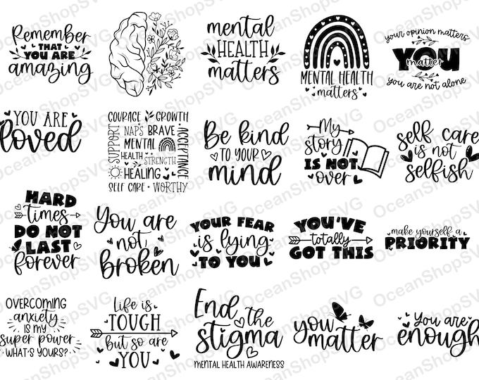 Be Kind Heart Design Positive Mental Health Quotes Ready-to-press Heat ...