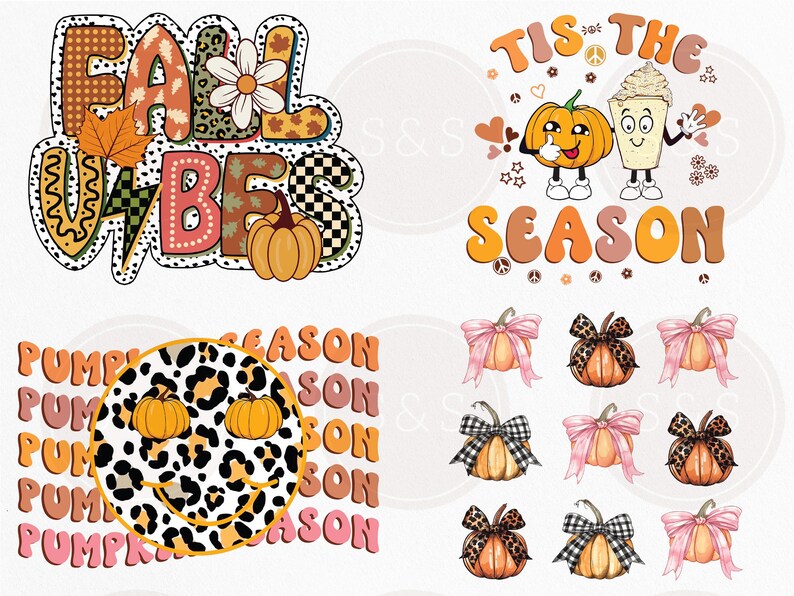 Retro Fall Sublimation Prints, Ready to Press Transfers Bundle, Groovy ...