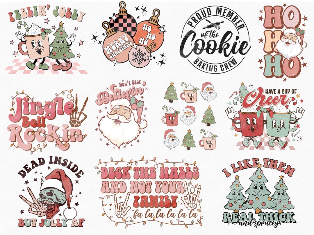 Retro Christmas Sublimation Prints, Ready to Press Transfers Bundle ...