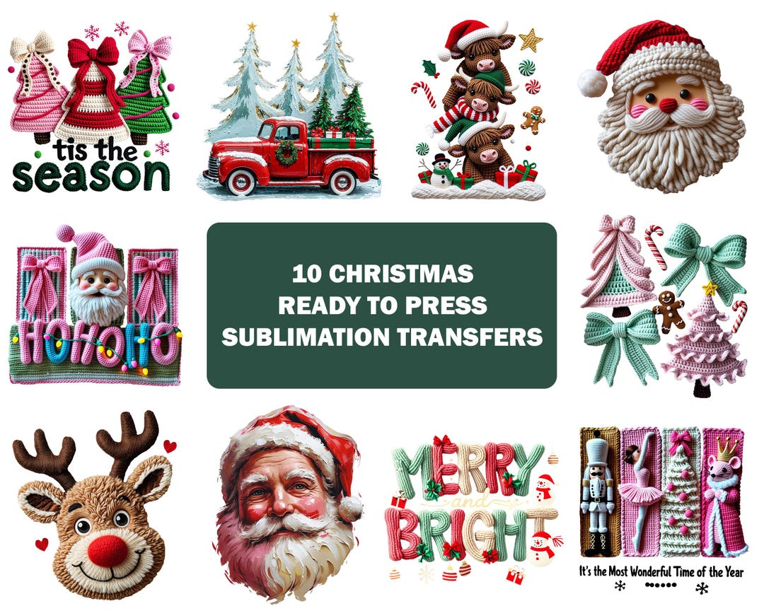 Christmas Sublimation Transfer Bundle, Faux Crochet Yarn, Stitch Style ...