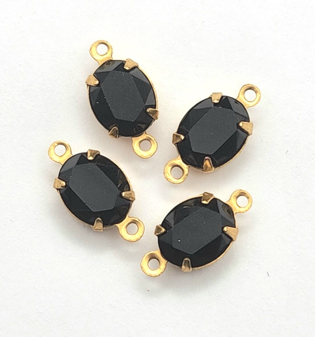 Swarovski Vintage (4) Jet Black Oval Rhinestone Brass Links Findings ...