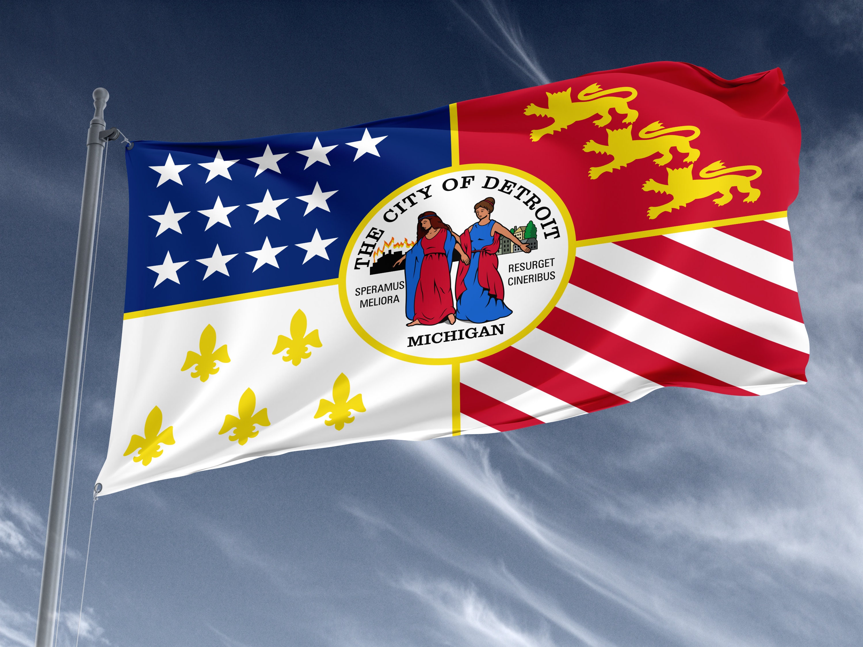 Detroit, Michigan Flag, Unique Design Print, Double Seams, Bright ...