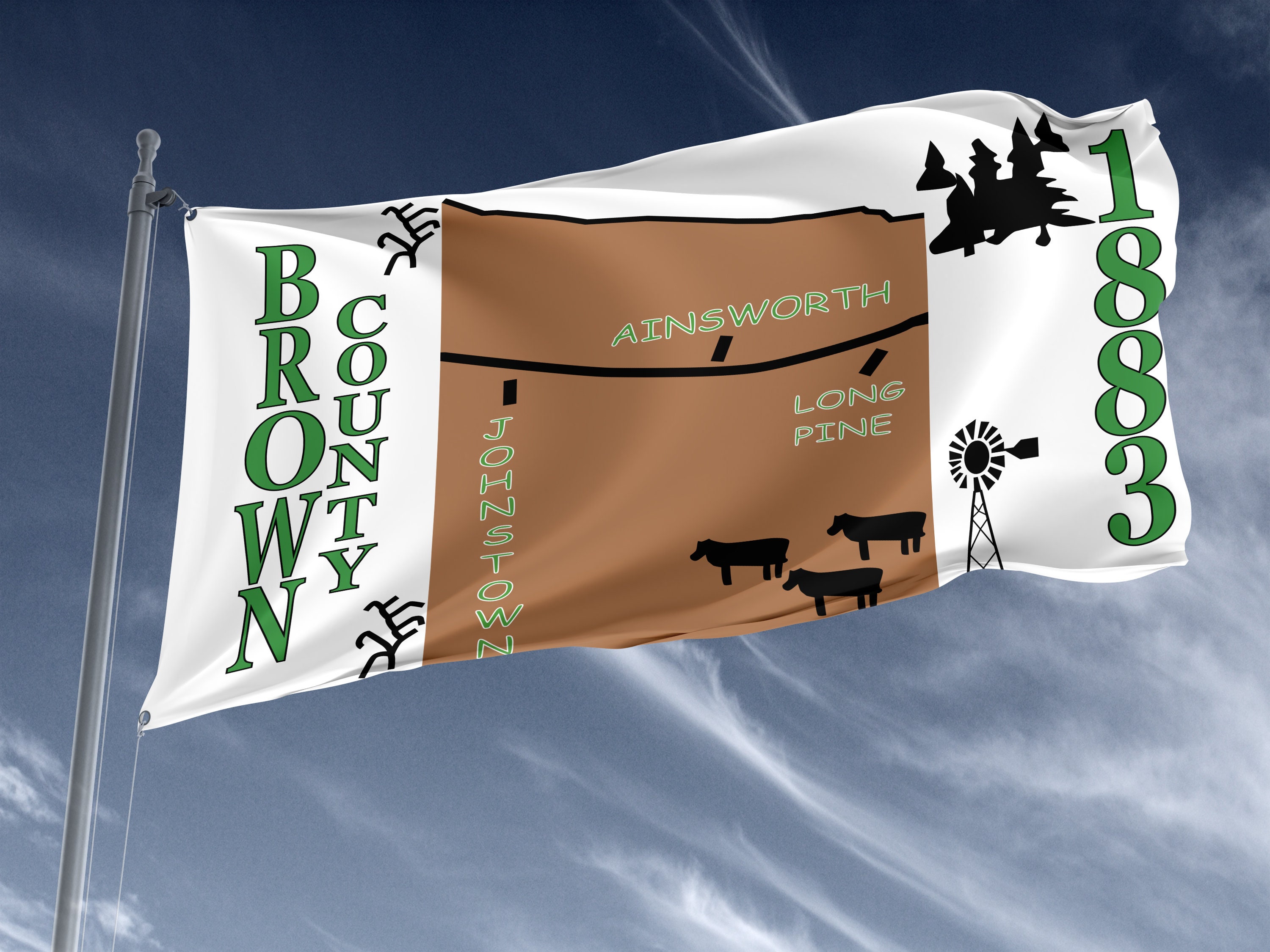 Brown County, Nebraska Flag, Unique Design Print, Double Seams, Bright ...