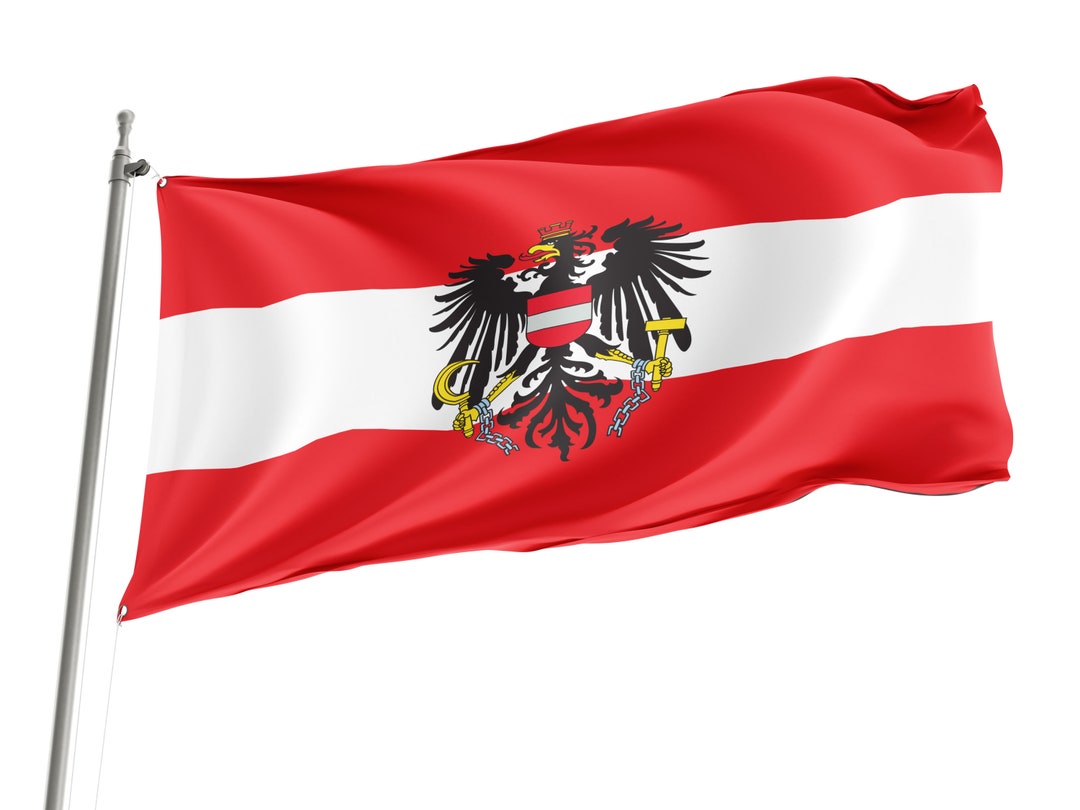 Flag of Austria With Crest, Patriotic Flags, Unique Design Print, Flags ...