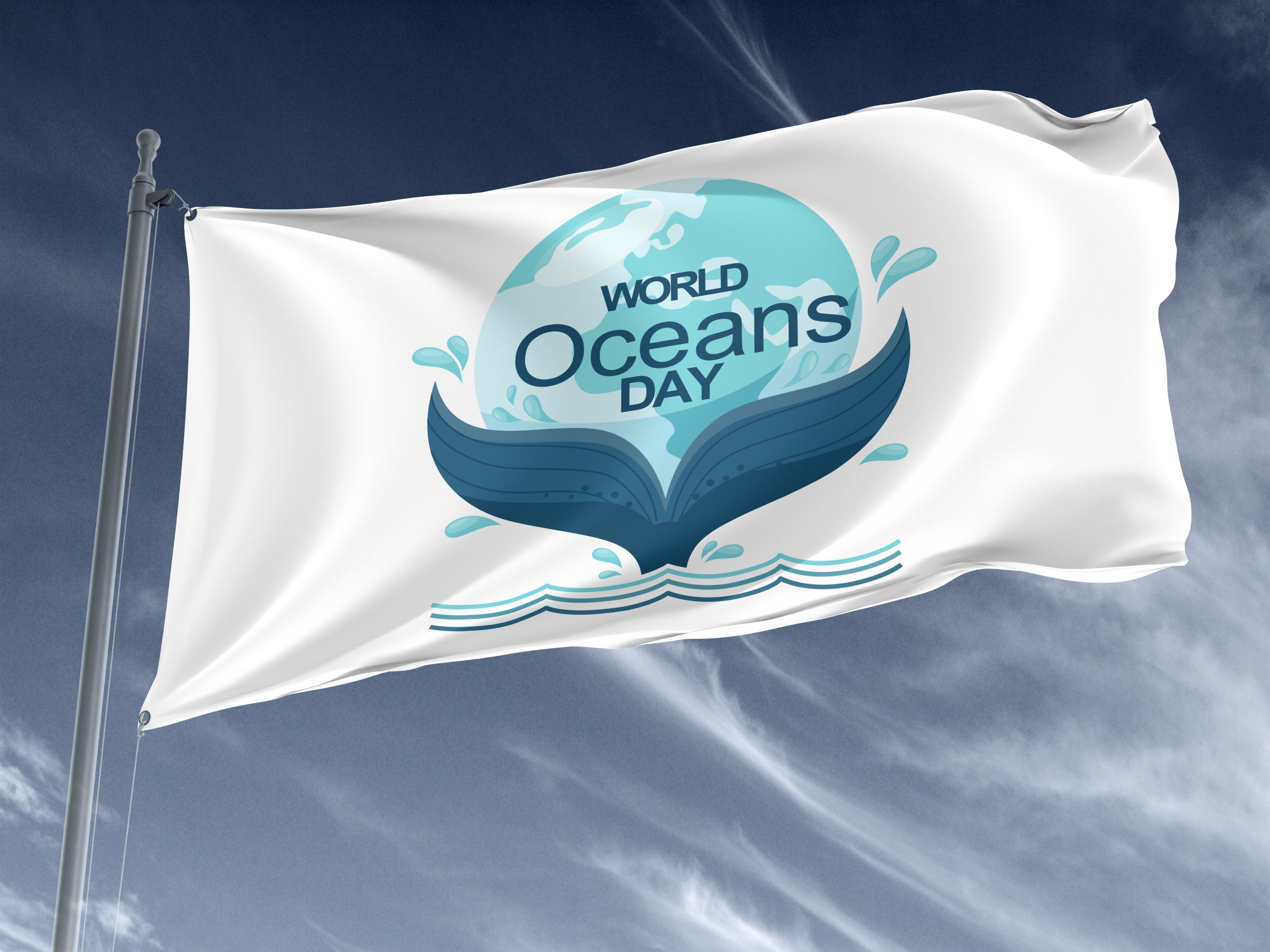 World Oceans Day With Whale Tail Flag With Brass Grommets, Unique ...