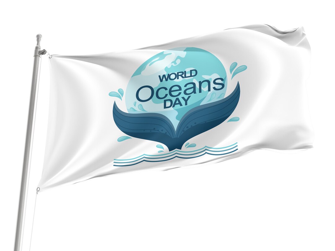 World Oceans Day With Whale Tail Flag With Brass Grommets, Unique ...
