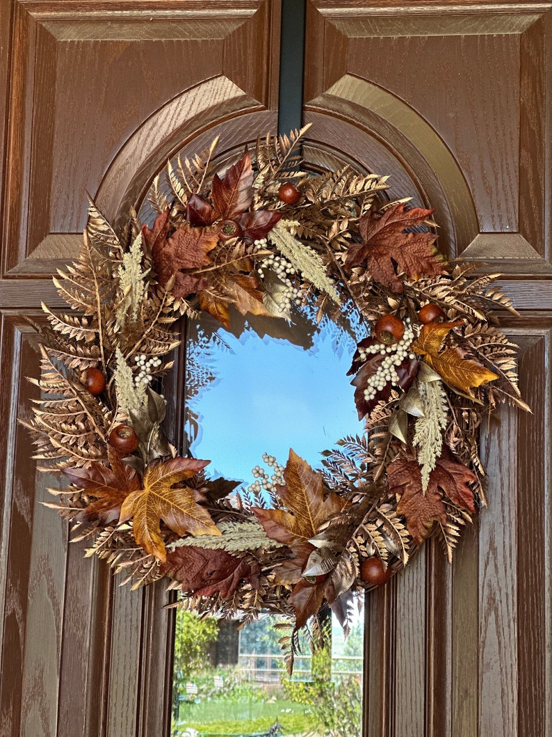 Maple Leaf Fall Wreath for Front Door Bronze Autumn Foliage - Etsy